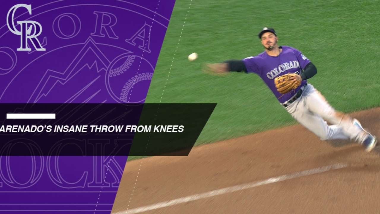 Arenado's insane jump throw from one knee - Crush That Sports